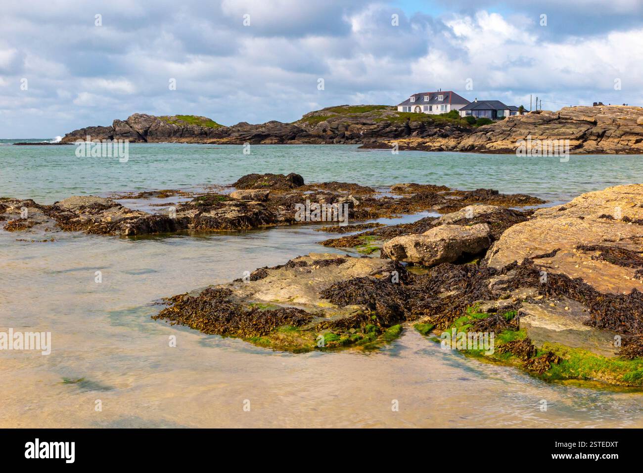 Beach at Trearddur Bay a coastal village resort south of Holyhead on ...