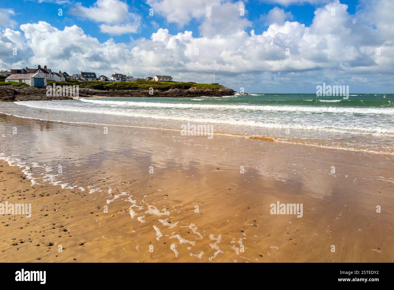 Beach at Trearddur Bay a coastal village resort south of Holyhead on ...