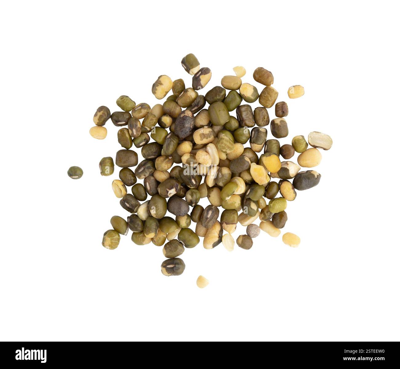 heap of poor quality green mung beans isolated on white background with ...