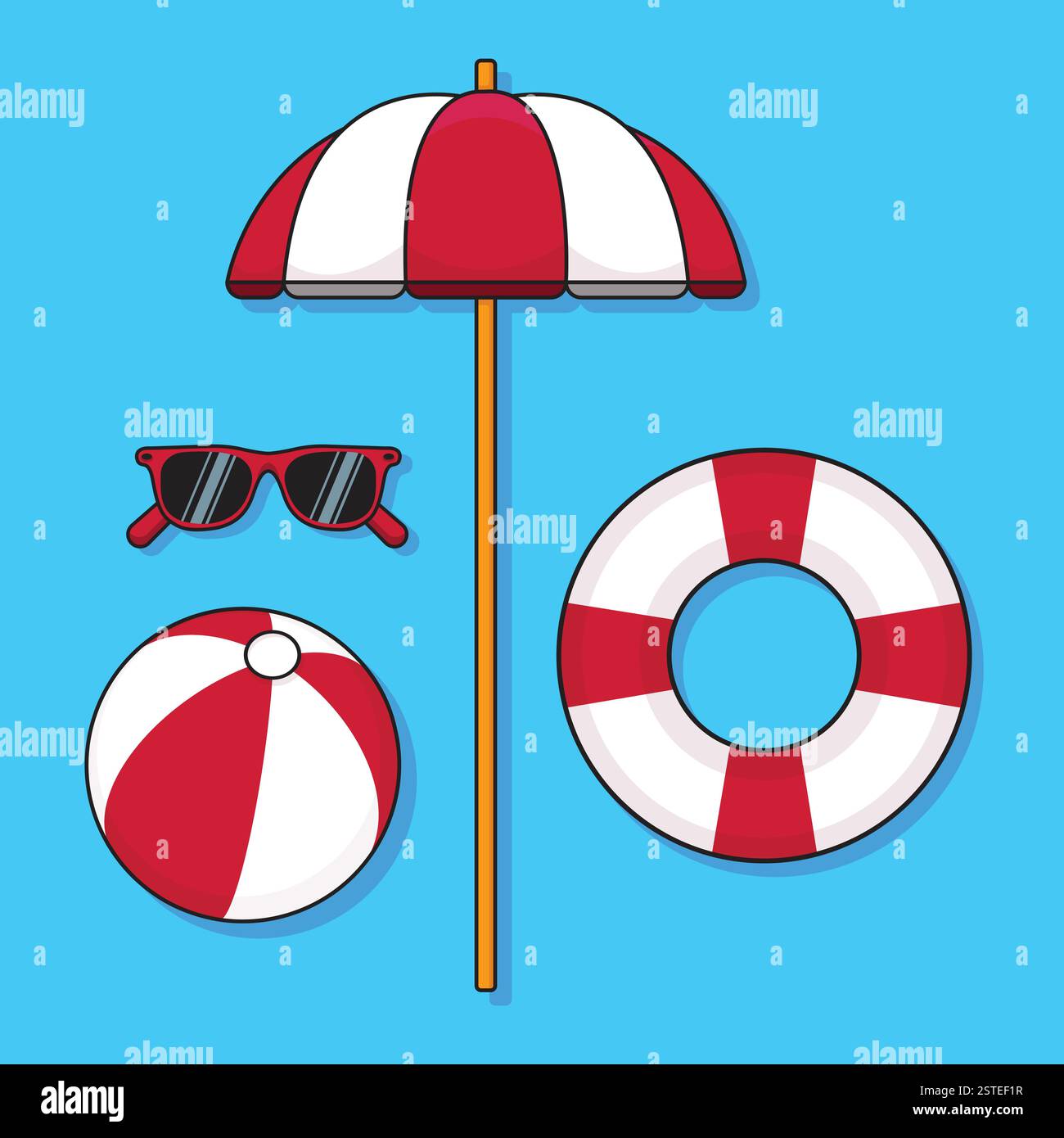 Beach Elements. Set of illustrations in cartoon style. Vector ...