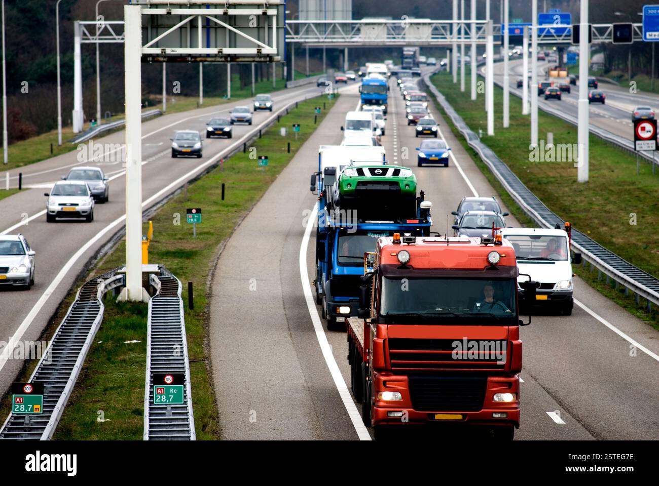 Heavy traffic is driving on the highway Stock Photo - Alamy