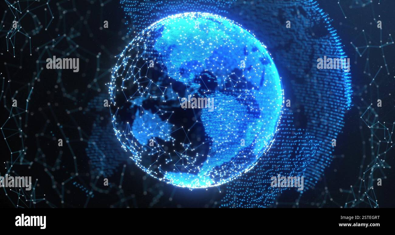 Rotating digital globe with interconnected nodes and lines, global network image Stock Photo - Alamy