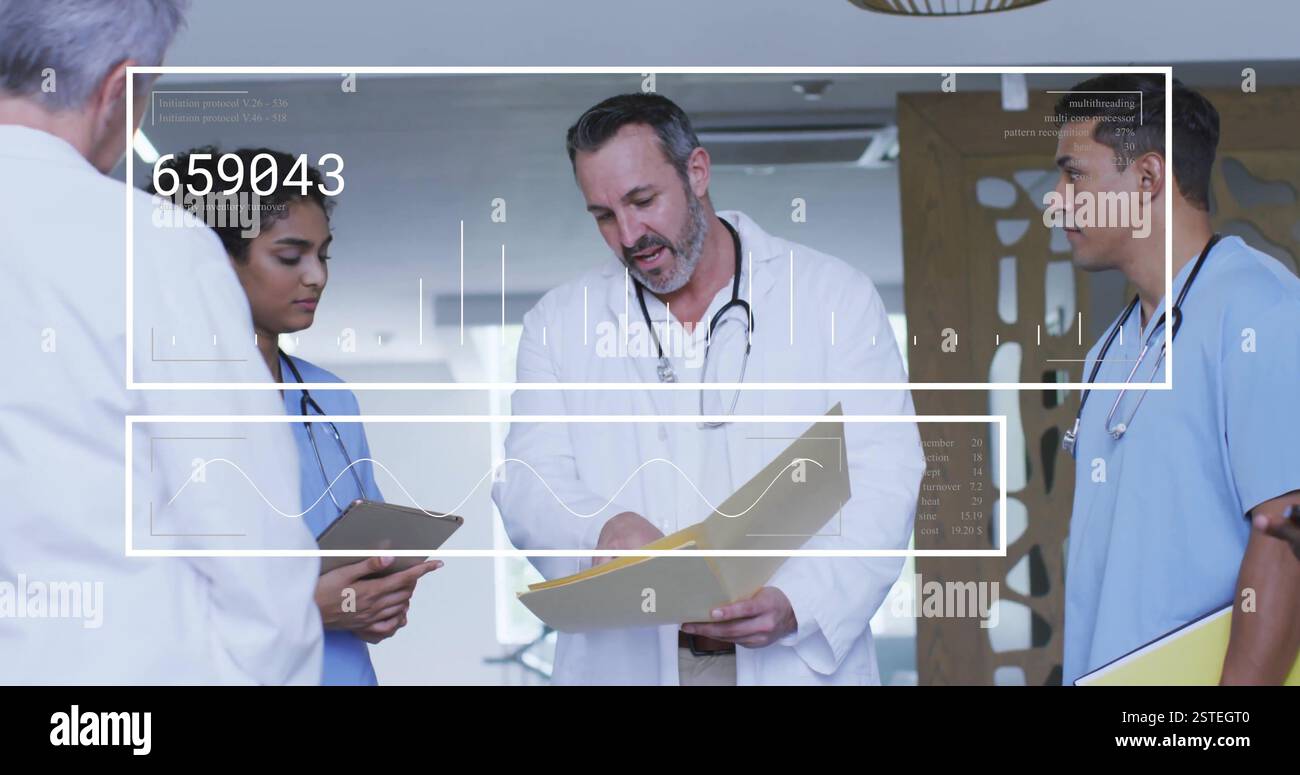 Image of data processing over diverse doctors talking Stock Photo - Alamy