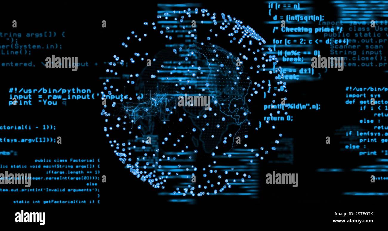 Digital globe with data points and programming code image Stock Photo ...