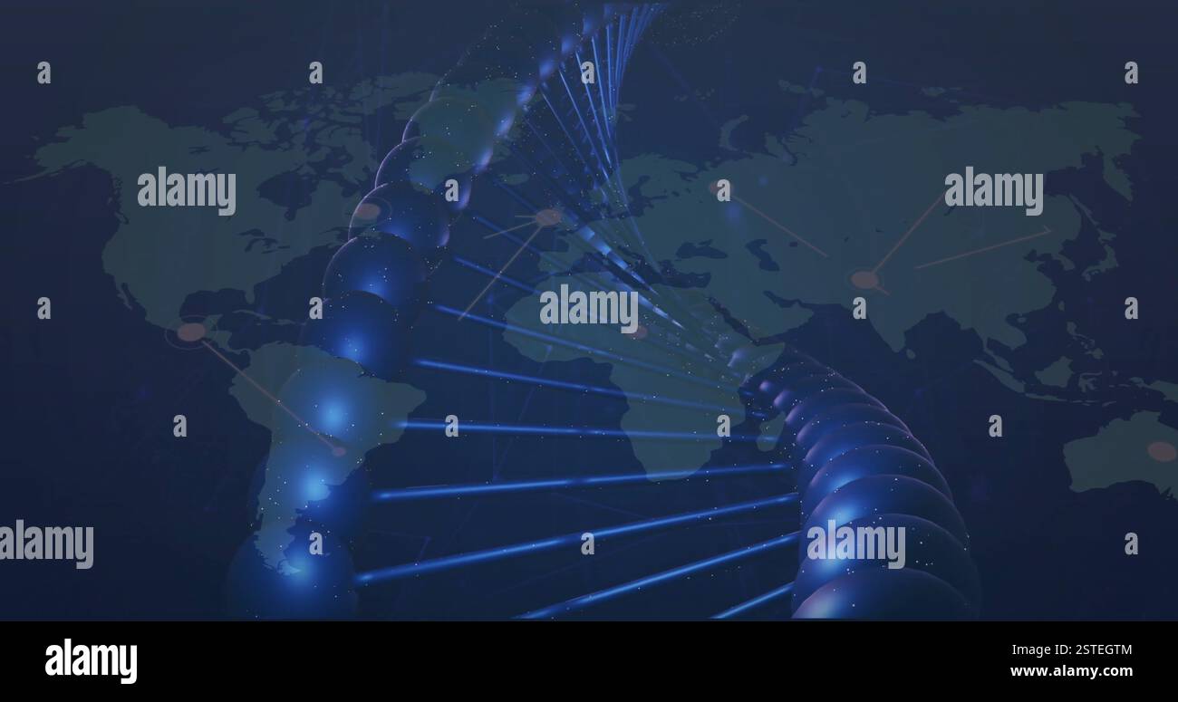 DNA strand image over world map background Stock Photo - Alamy