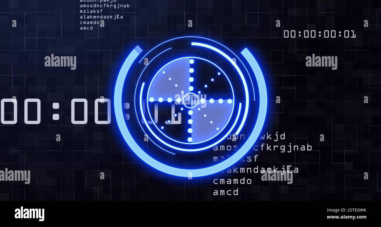 Digital countdown timer with futuristic blue interface and random alphanumeric codes Stock Photo ...