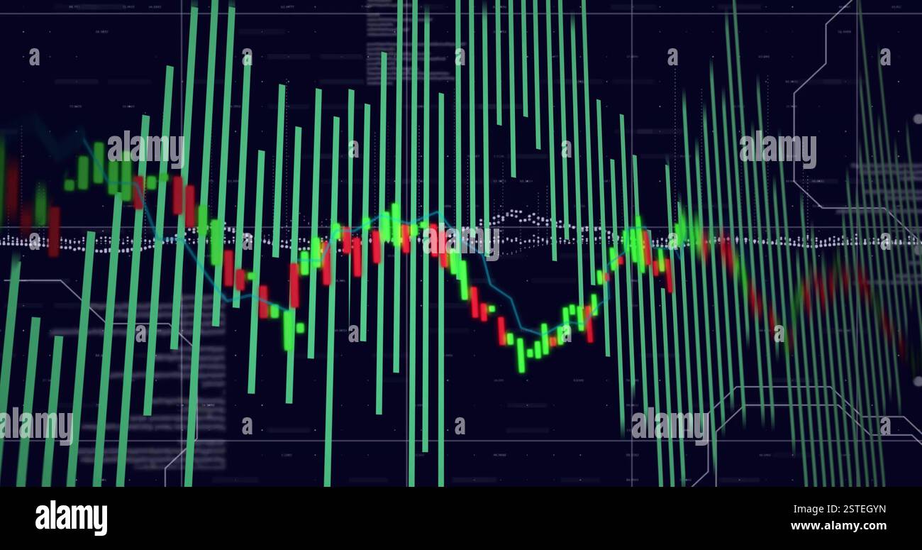 Financial data analysis with fluctuating stock market graph image over ...