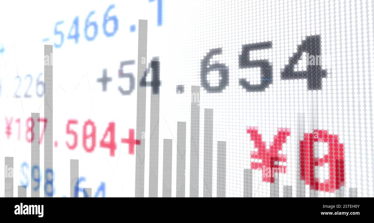 Financial data and bar chart image over numerical values on white ...