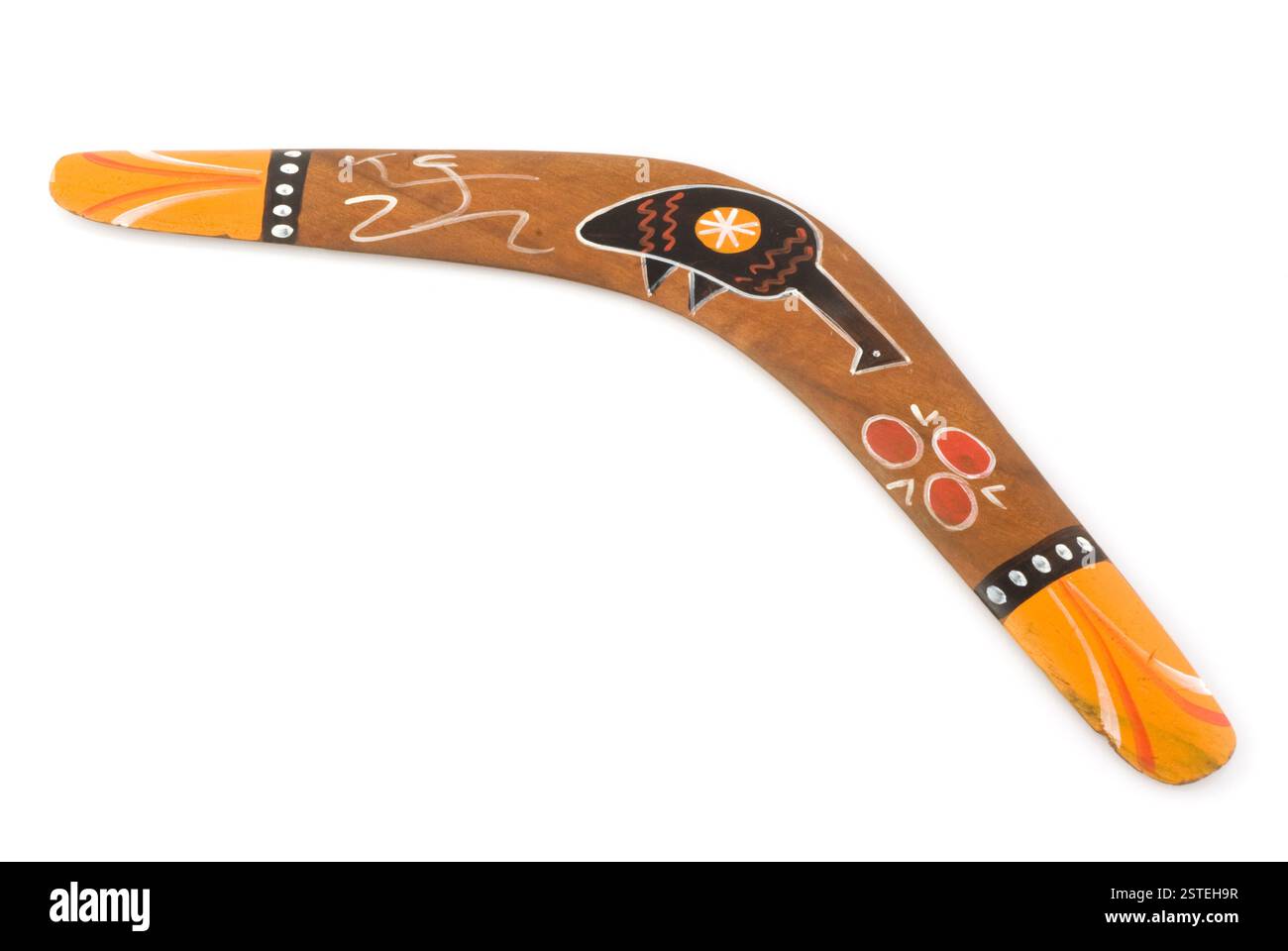 australian boomerang with painted primitive bird Stock Photo - Alamy