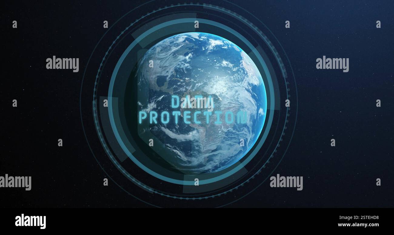 Rotating Earth with digital interface image over space background Stock ...