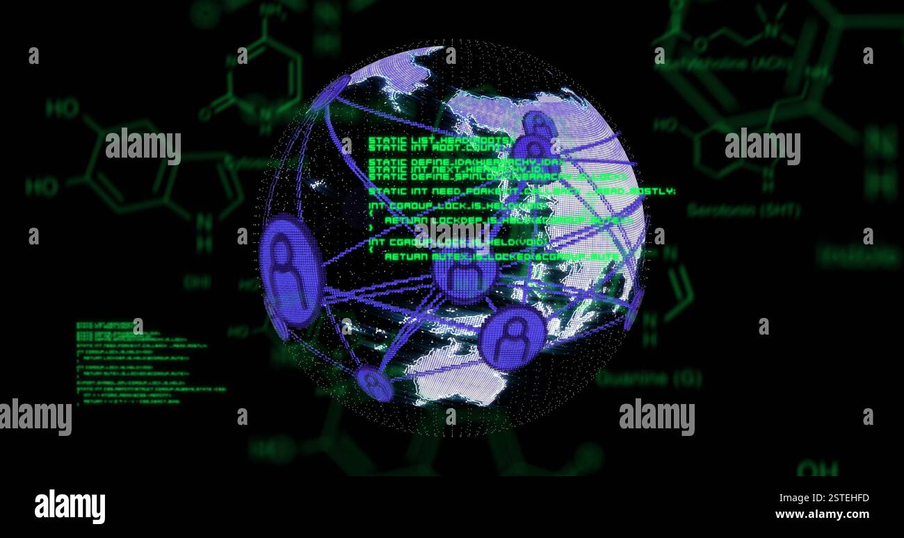 Global network connections image over chemical formulas and data ...