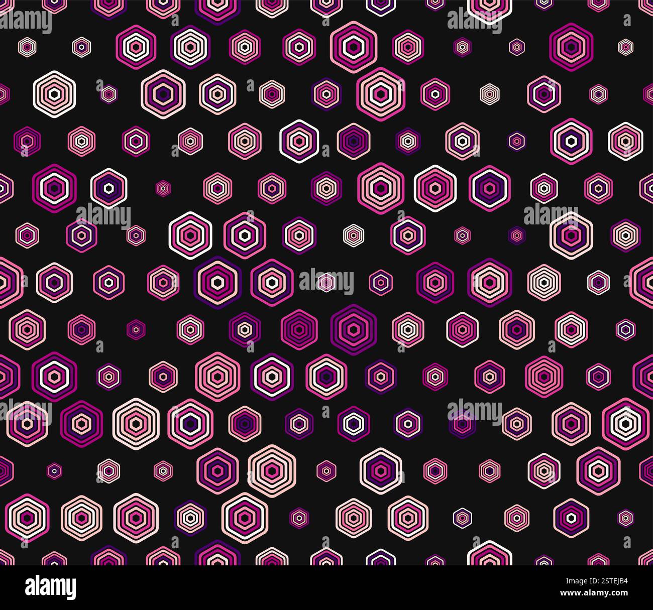 Tileable hexagon pattern. Multicolored geometric elements of varied size. Bold rounded stacked ...