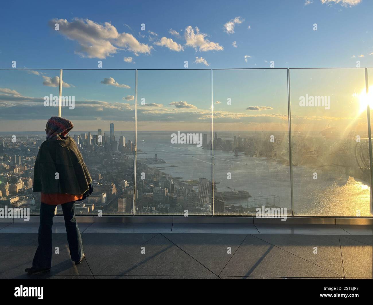 New York, USA. 18th Feb, 2025. A person looks out over New York from ...