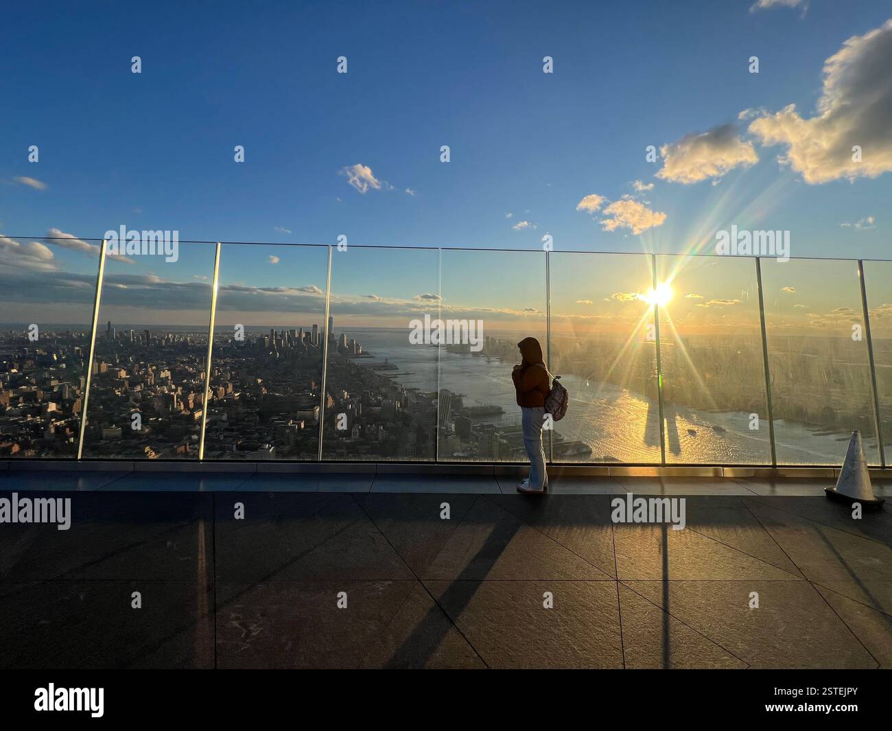 New York, USA. 18th Feb, 2025. A person looks out over New York from ...