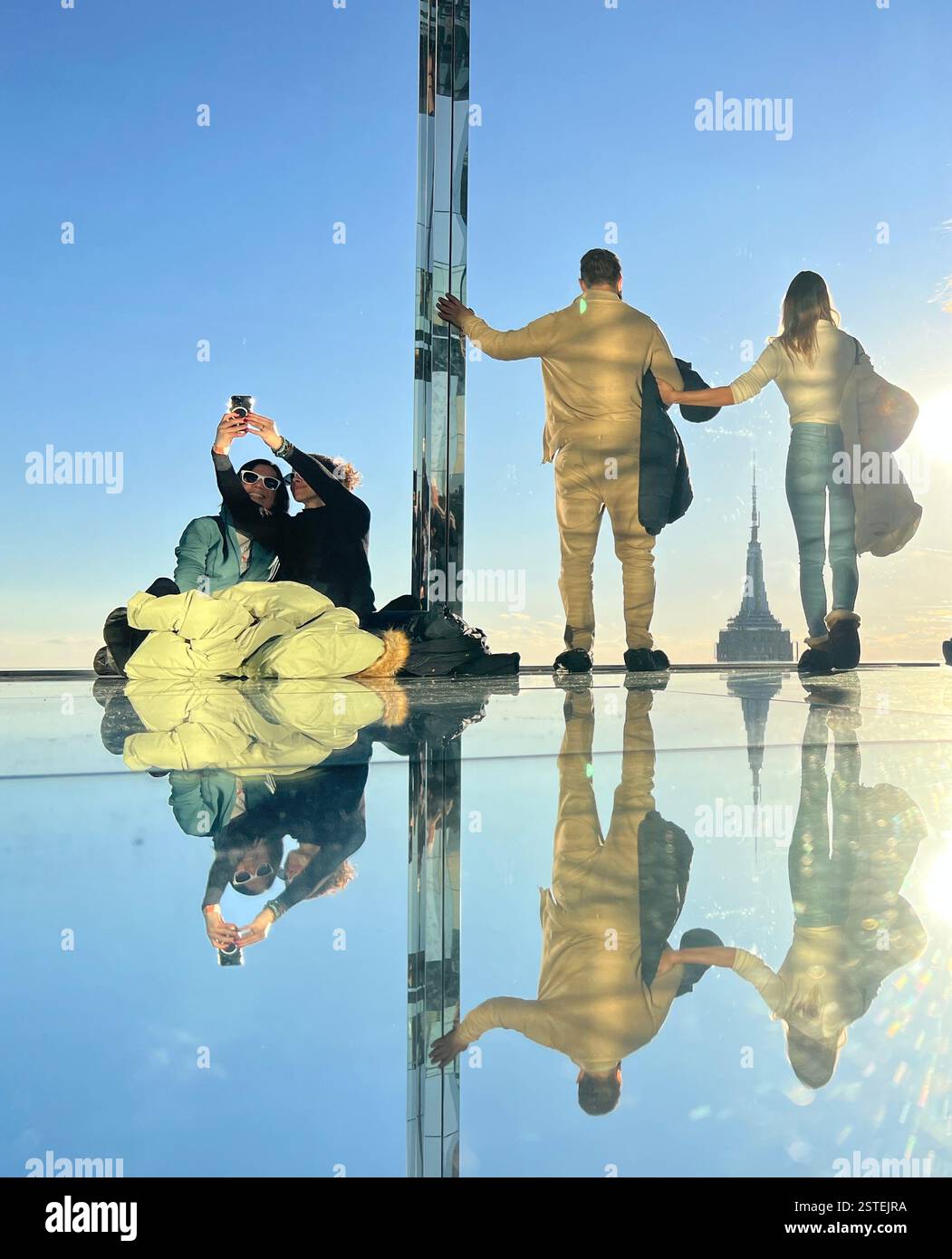 New York, USA. 18th Feb, 2025. Visitors enjoy the view from the "Summit ...