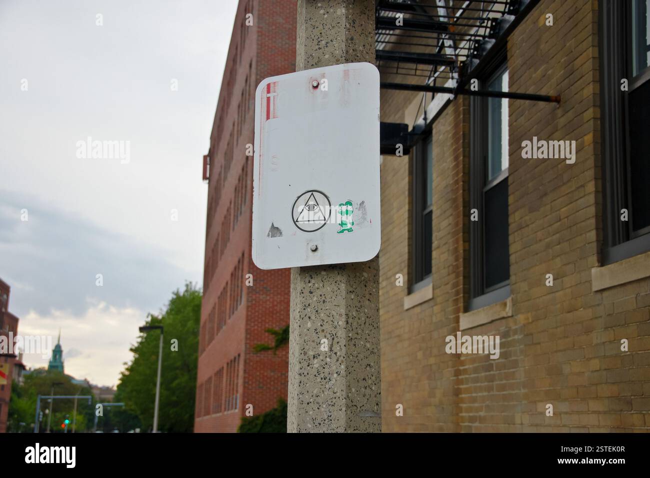 Street sign Boston with faded white background and black border. A ...