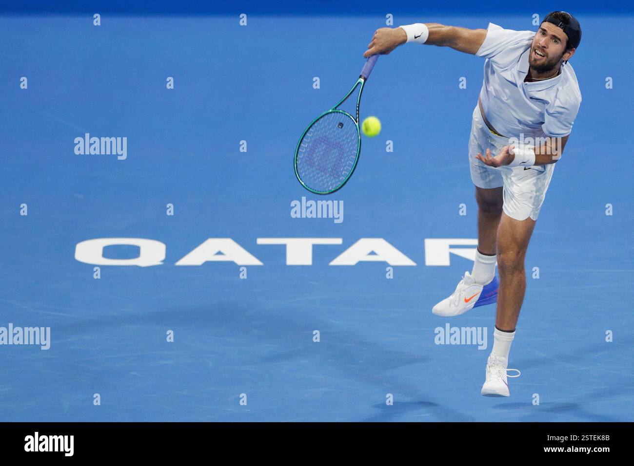 KarenKhachanov of Russia during the 2025 Qatar ExxonMobil Open, ATP 500 ...