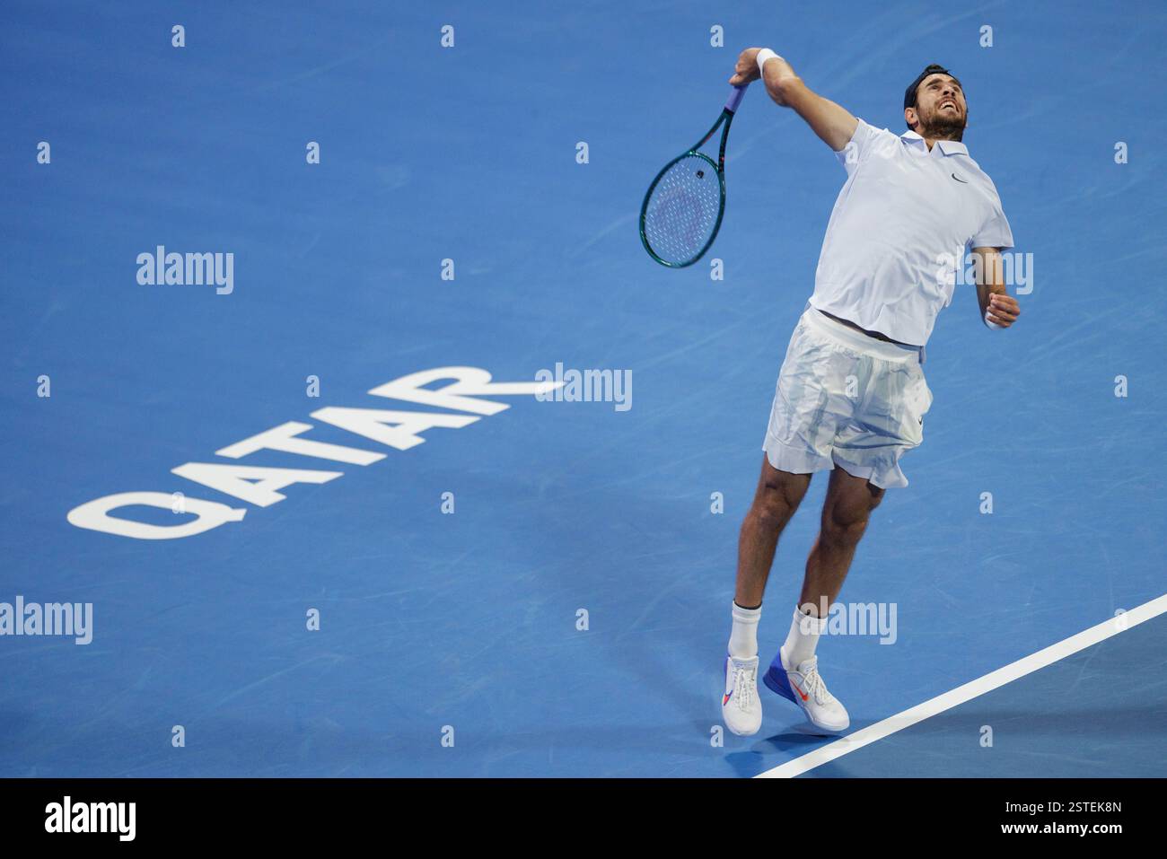 KarenKhachanov of Russia during the 2025 Qatar ExxonMobil Open, ATP 500 ...