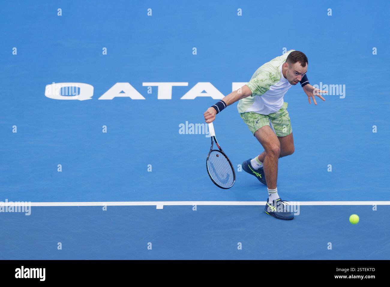 Roman Safiullin of Russia during the 2025 Qatar ExxonMobil Open, ATP ...