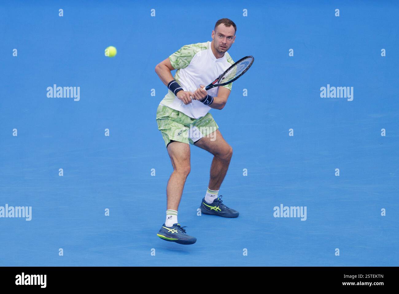 Roman Safiullin of Russia during the 2025 Qatar ExxonMobil Open, ATP ...