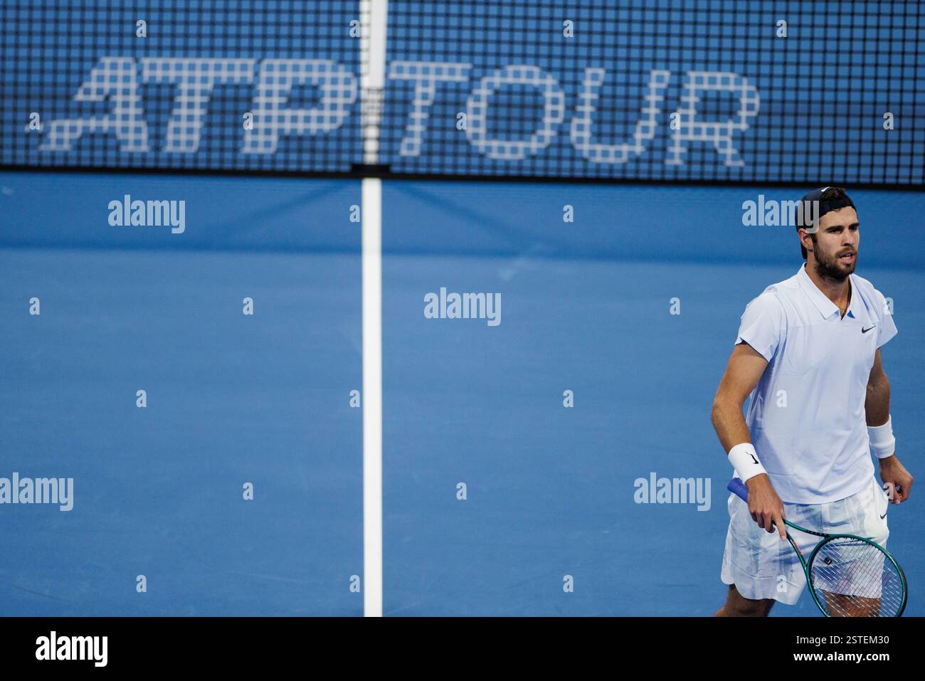 KarenKhachanov of Russia during the 2025 Qatar ExxonMobil Open, ATP 500 ...