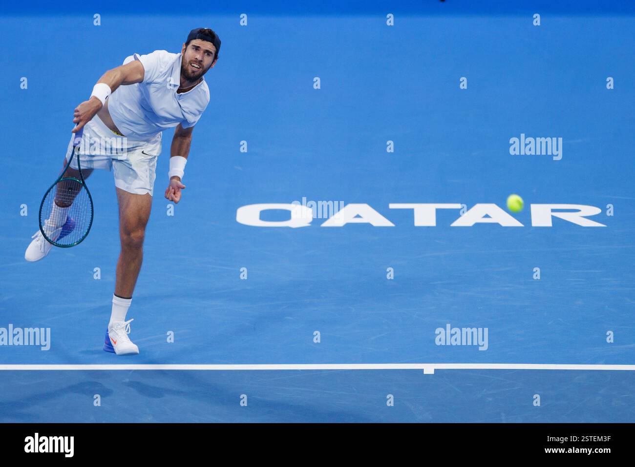 KarenKhachanov of Russia during the 2025 Qatar ExxonMobil Open, ATP 500 ...