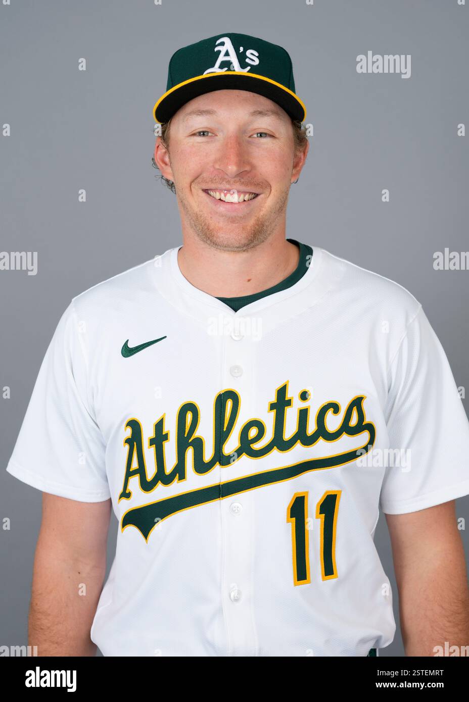 This is a 2025 photo of Brett Harris of the Athletics baseball team. This image reflects the ...