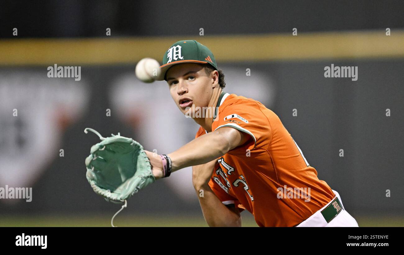 Miami's Tate DeRias during an NCAA baseball game on Friday, Feb 14 ...