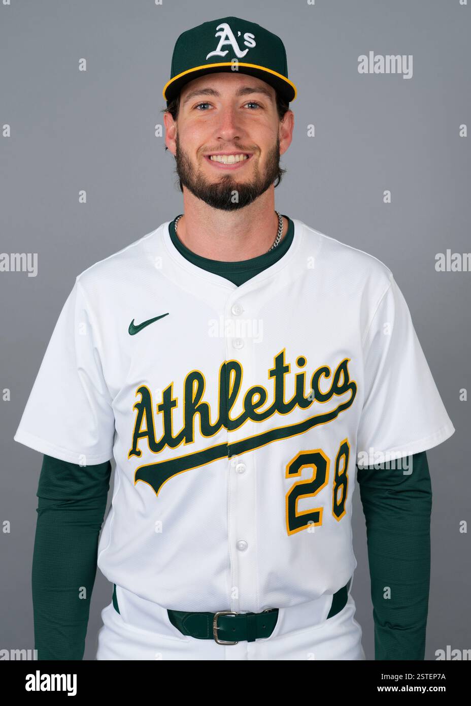 This is a 2025 photo of Mitch Spence of the Athletics baseball team ...