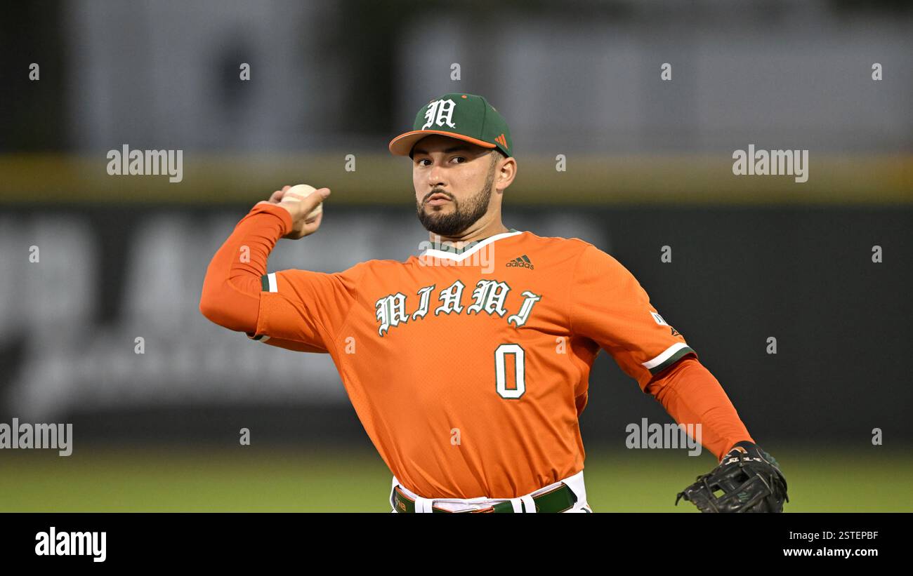 Miami's Dorian Gonzalez Jr. during an NCAA baseball game on Friday, Feb ...