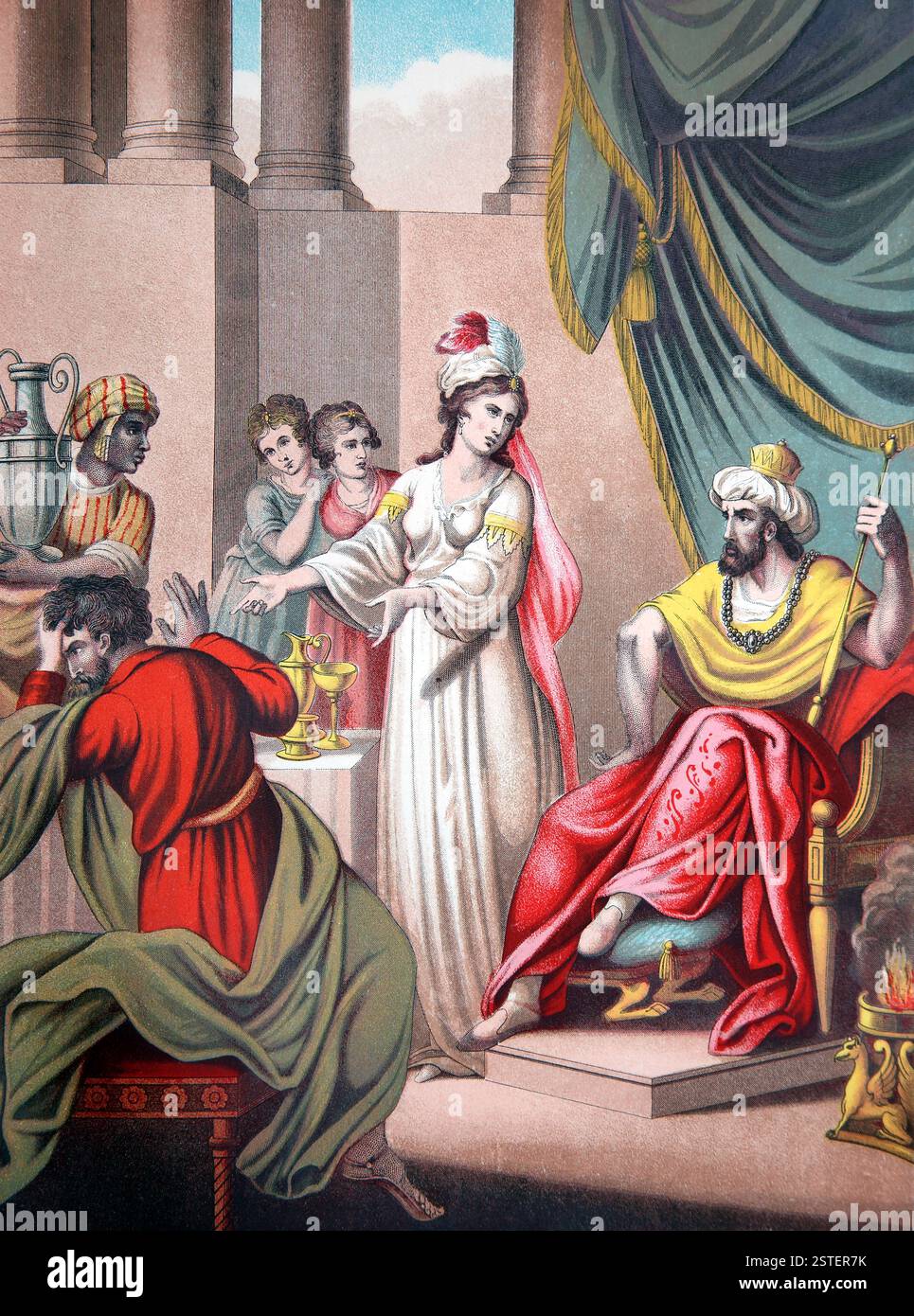 Chromo-Lithograph of Esther's Invitation -Esther Accusing Haman At her ...