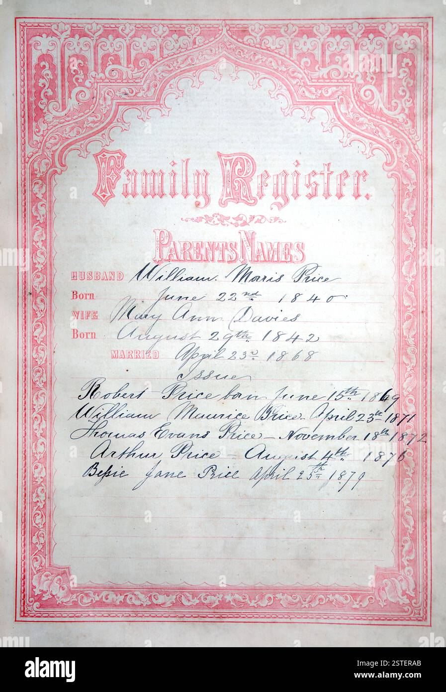 Family Register Parents Names in Antique 19th Century The Practical and ...