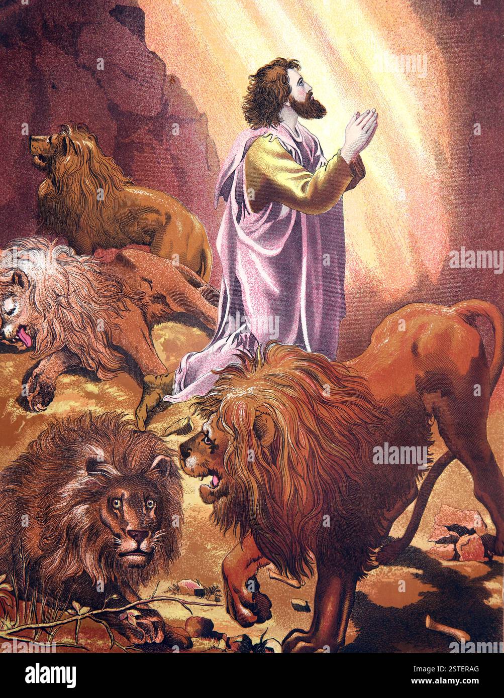 Chromo-lithograph of Daniel in the Lions Den (Daniel)from Antique 19th ...