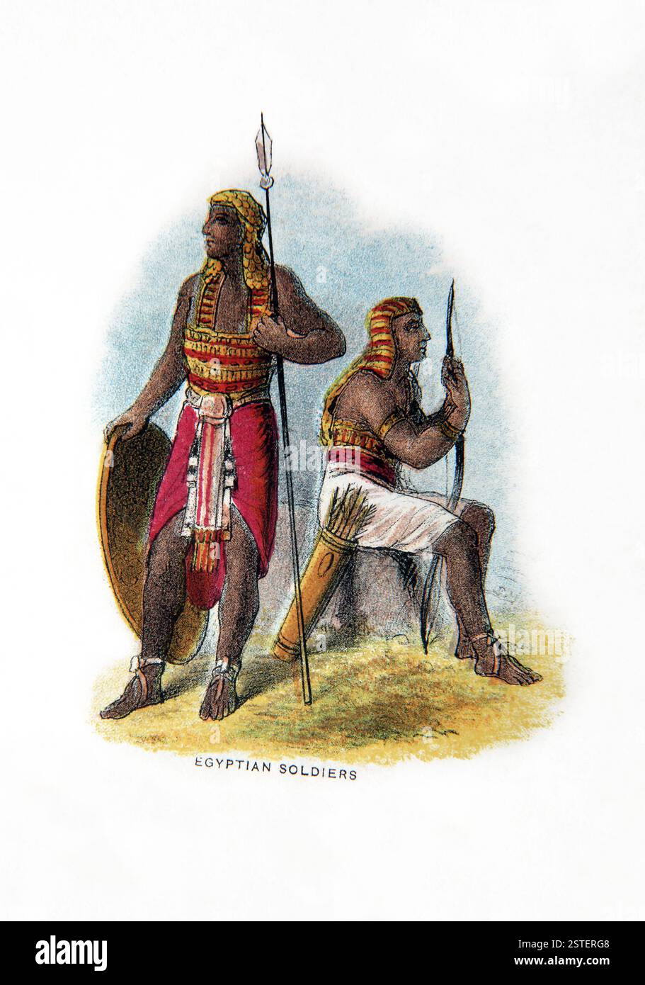 Egyptian Soldiers with Weapons from Antique 19th Century Holy Bible ...