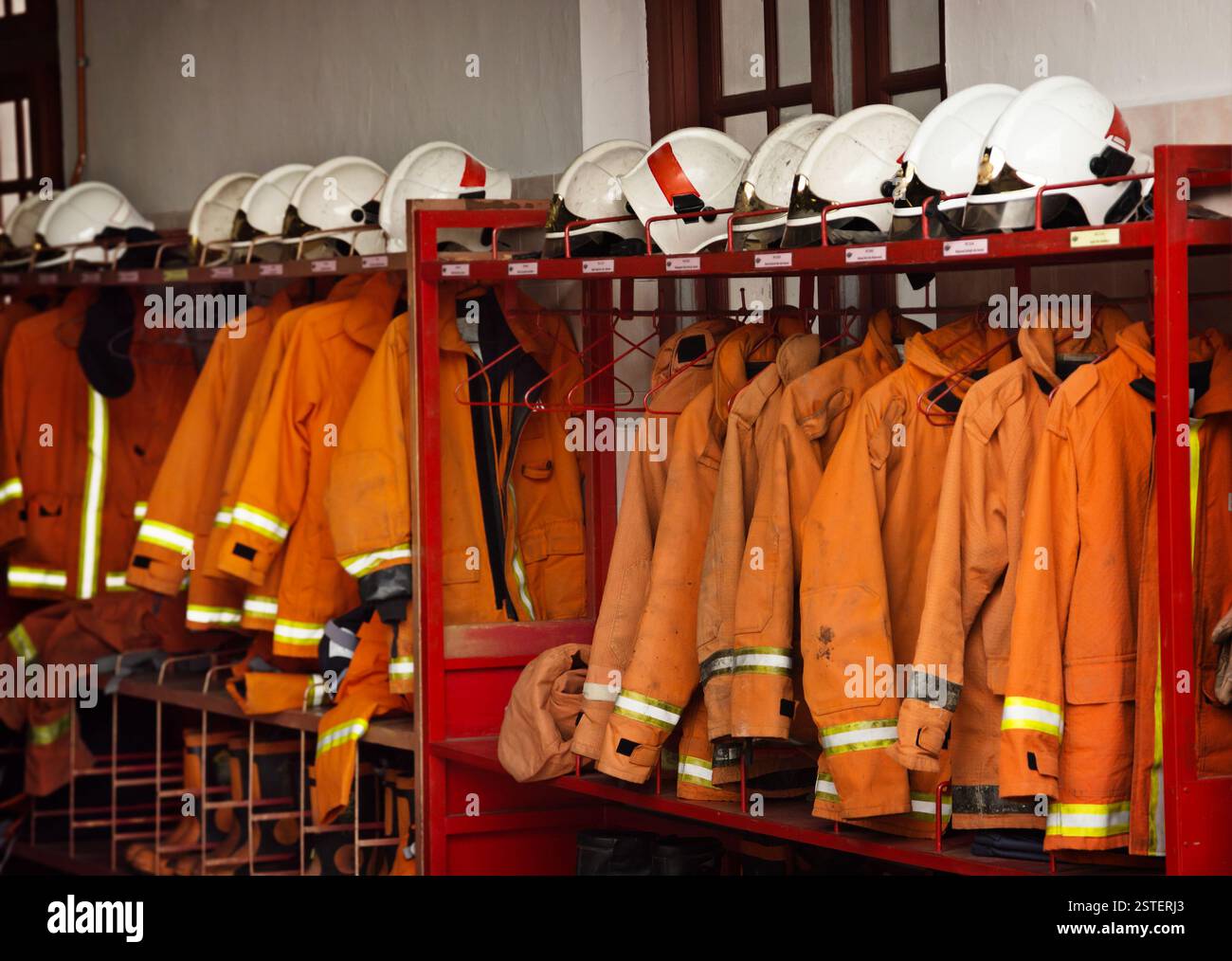 Firefighting Equipment Arranged on Racks at the Fire Station Stock ...