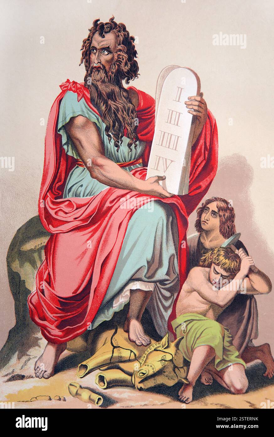 Chromo-lithograph of Moses with the Tablets of Law (The Ten ...