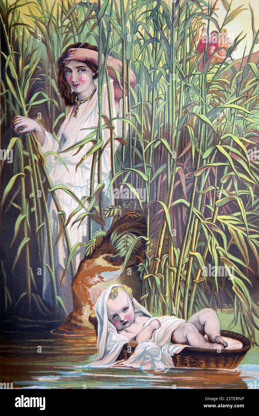 Chromo-Lithograph of Moses in the Bullrushes with his Sister Miriam ...