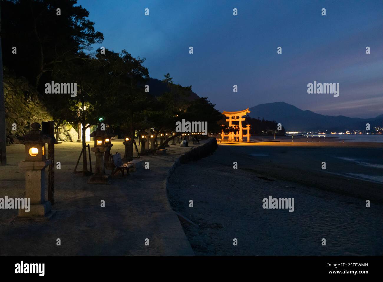 Itsukushima, Hiroshima, Japan - 30-3-2024: Miyajima torii gate at night ...