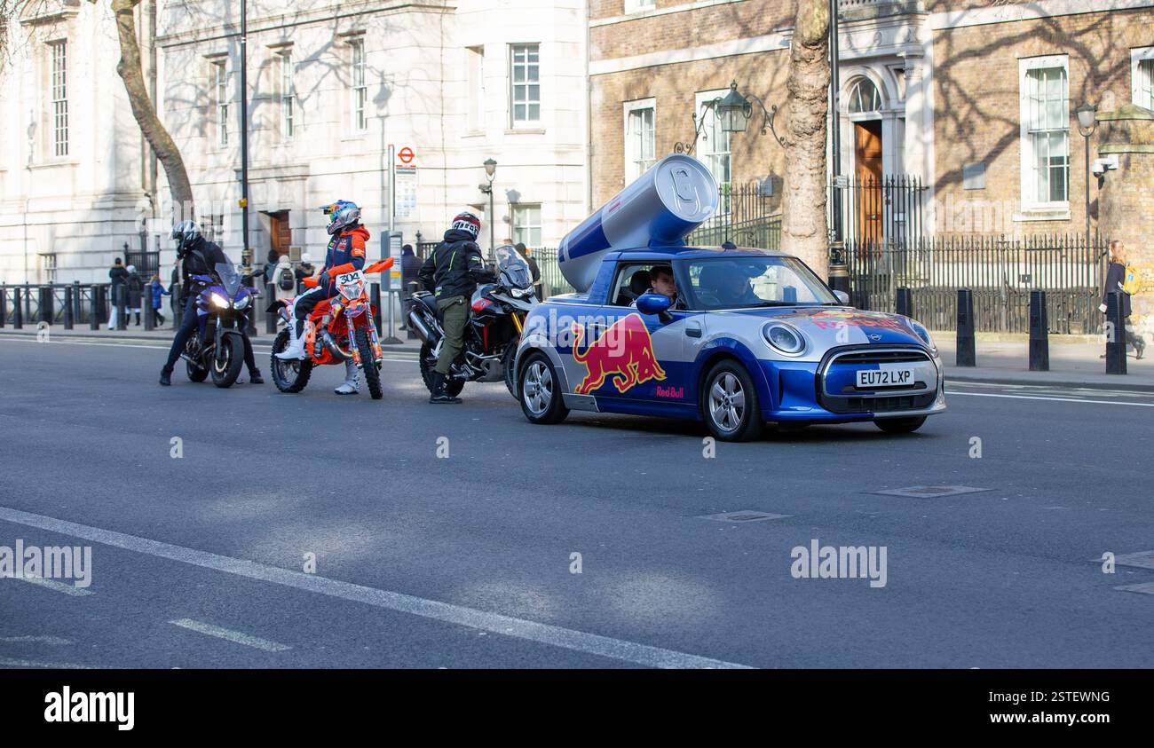 London, England, UK. 18th Feb, 2025. Red Bull Racing convoy drive ...