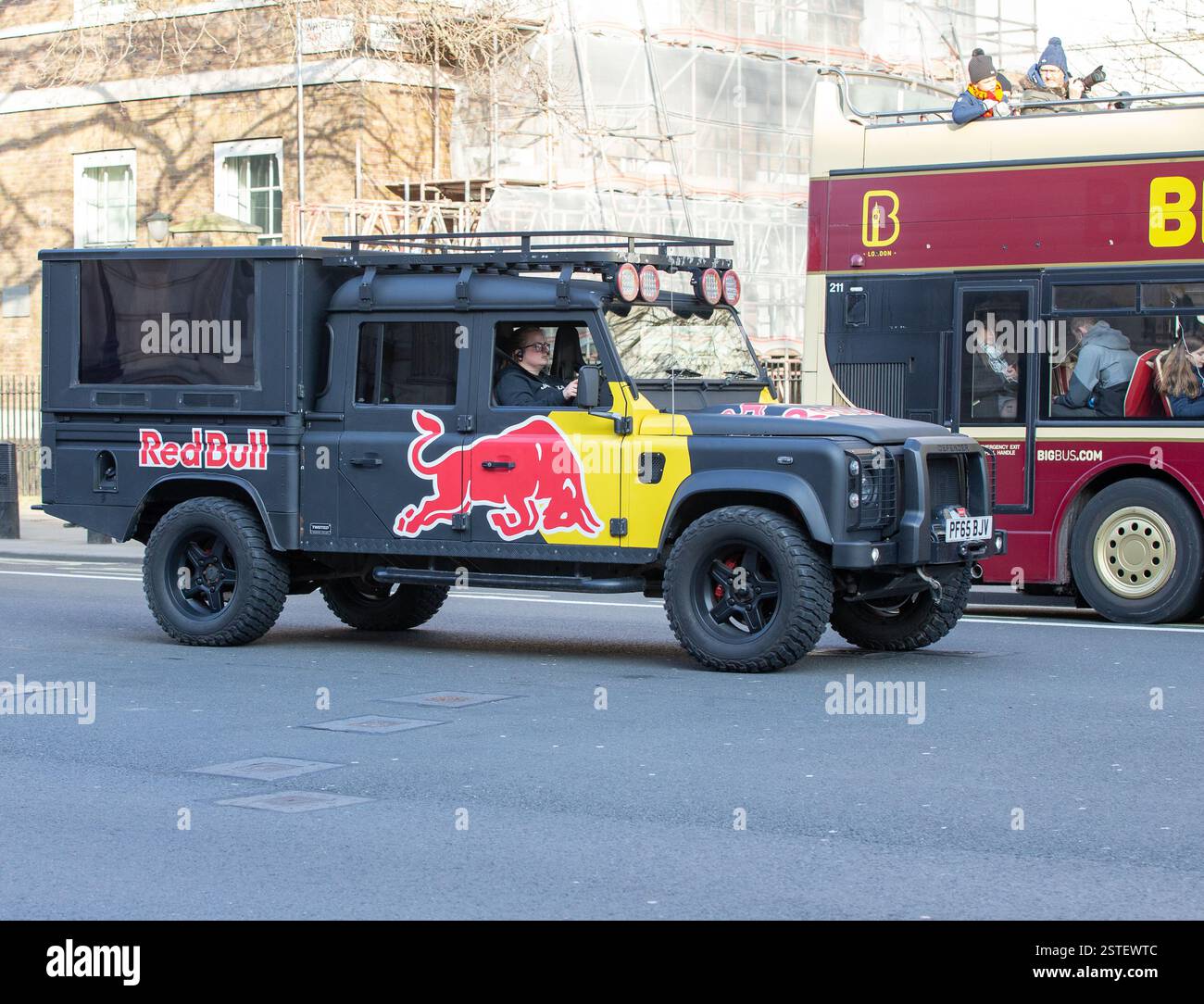 London, England, UK. 18th Feb, 2025. Red Bull Racing convoy drive ...