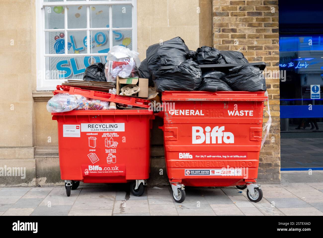 Biffa General Waste Bin Skips Full And Overflowing Of Black Bag Rubbish ...