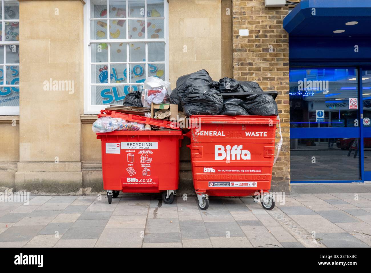 Biffa General Waste Bin Skips Full And Overflowing Of Black Bag Rubbish ...