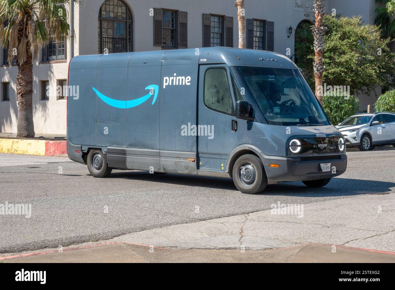Rivian Electric Amazon Prime Delivery Vehicle In Galveston Texas, Green ...