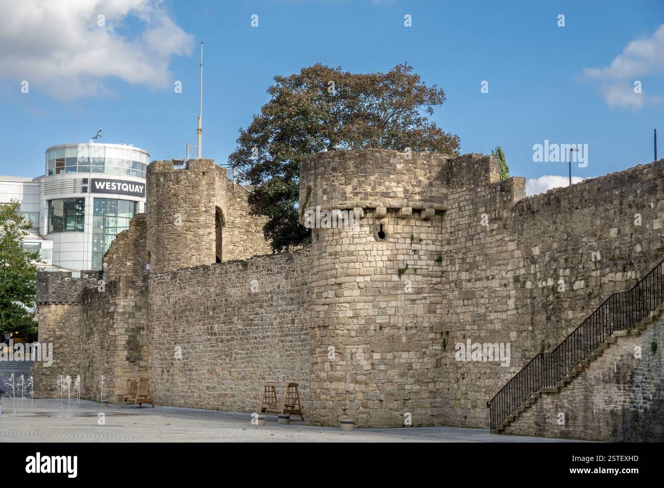 Section Of The Old Ancient City Wall In Southampton U.K. England Next To The Modern West Quay ...