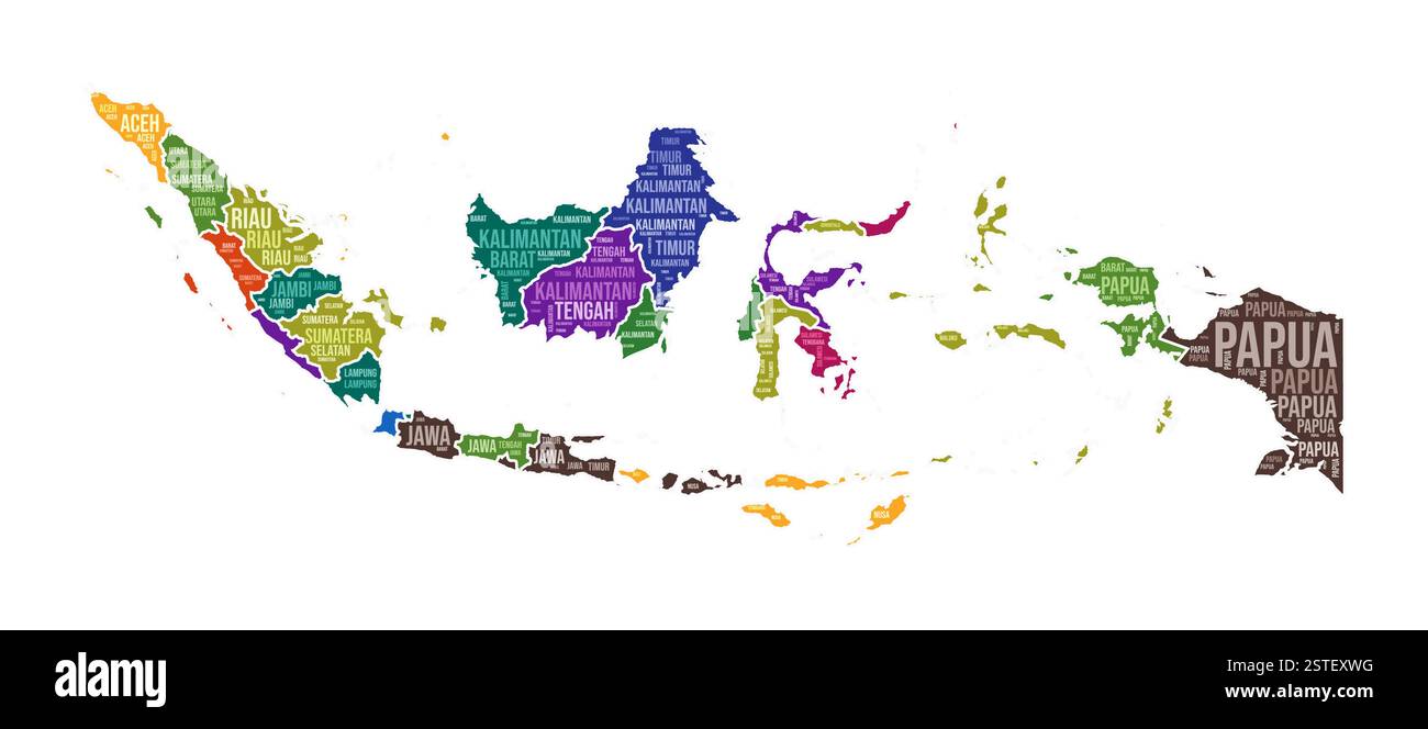 Indonesia shape. Country word cloud with region division. Indonesia ...