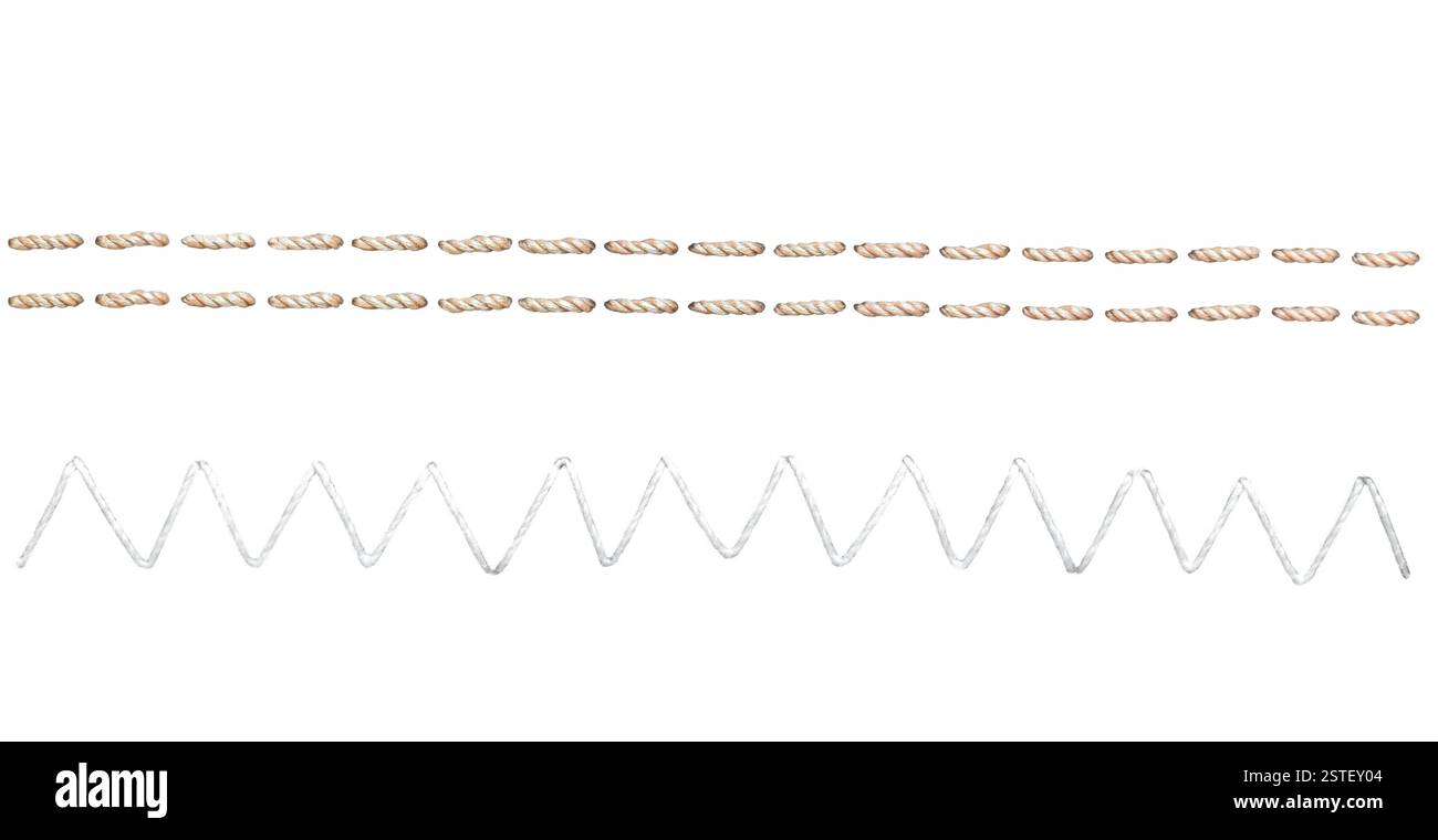 Double and zig zag sewing thread stitch isolated cutout on white Stock ...