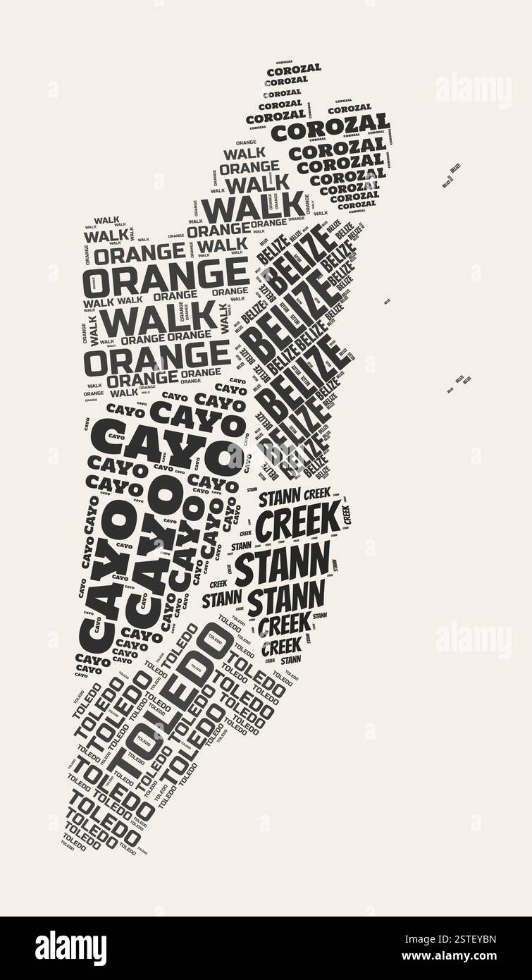 Belize word cloud. Country with regions division. Belize typographic ...