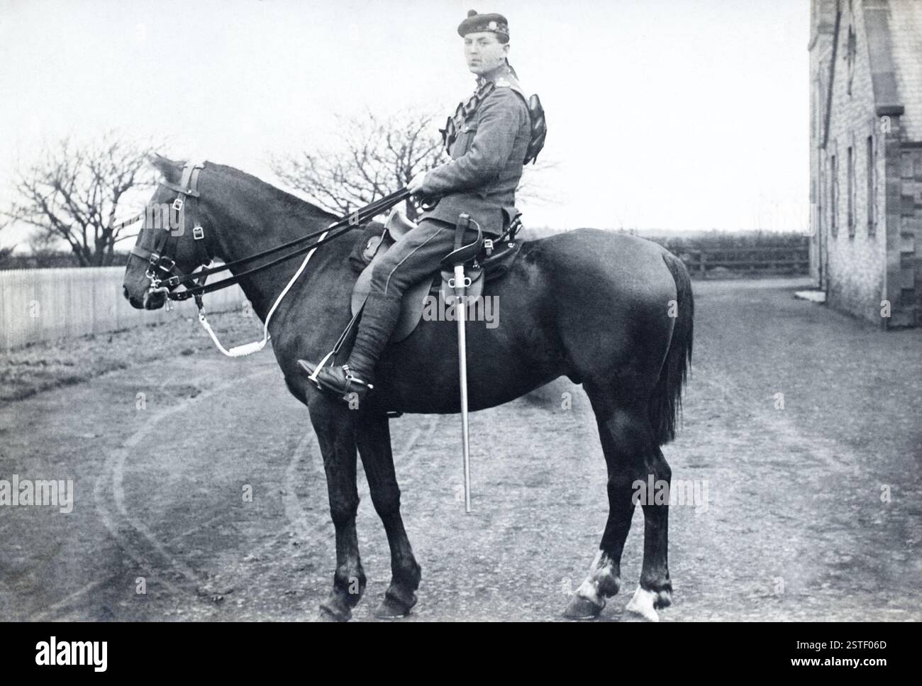 A mounted soldier in the Scottish Horse regiment armed with a Pattern ...