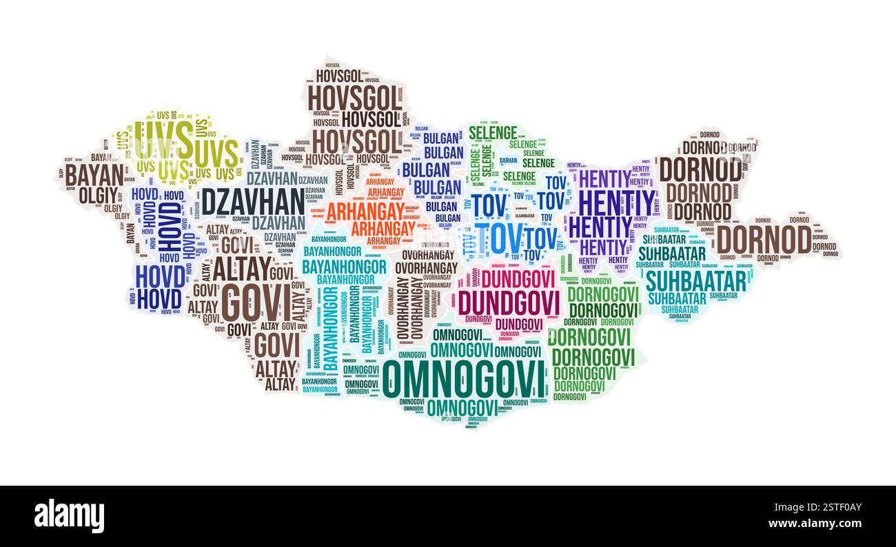 Mongolia region word cloud. Country shape design. Mongolia colored ...