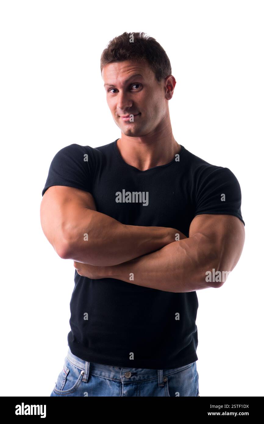 Confident and happy muscular young man isolated on white Stock Photo ...
